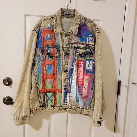 Vintage | Jackets & Coats | Vintage 8s Sport Deco Denim Jacket San ...